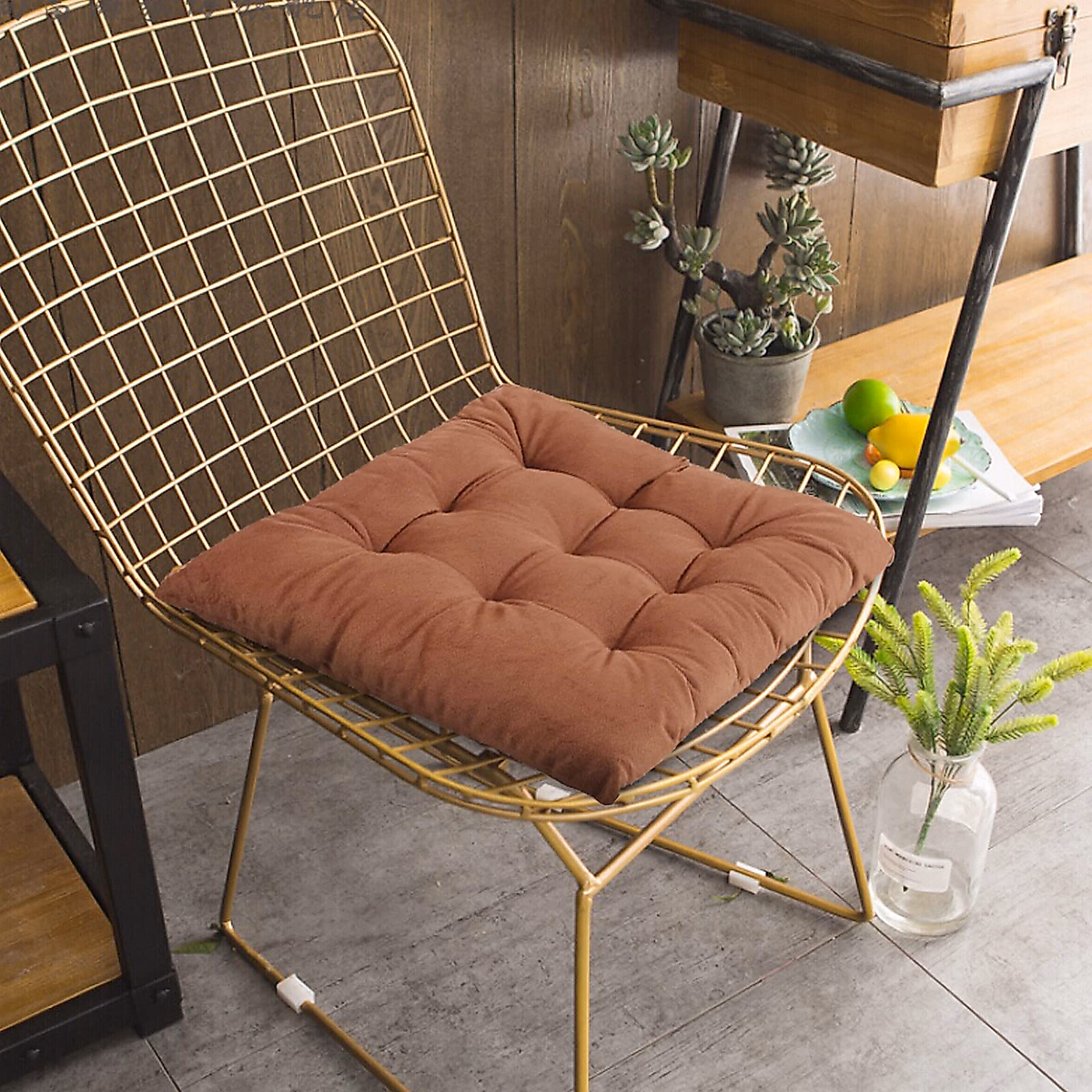 CAMAL Square Chair Pads for Dining Chairs Set of 2, Comfort and Softness Kitchen Chair Cushions with Ties, 16" x 16" Dining Chair Pads for Dining Chairs, Office Chair, Car, Floor, Patio (Orange)