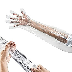 Barafat 50 Pieces Disposable Field Dressing Gloves, Veterinary Insemination Rectal Long Gloves, Extra Long Sleeve Full Arm Gloves, Cow Deer Palpation Gutting Gloves (Transparent)