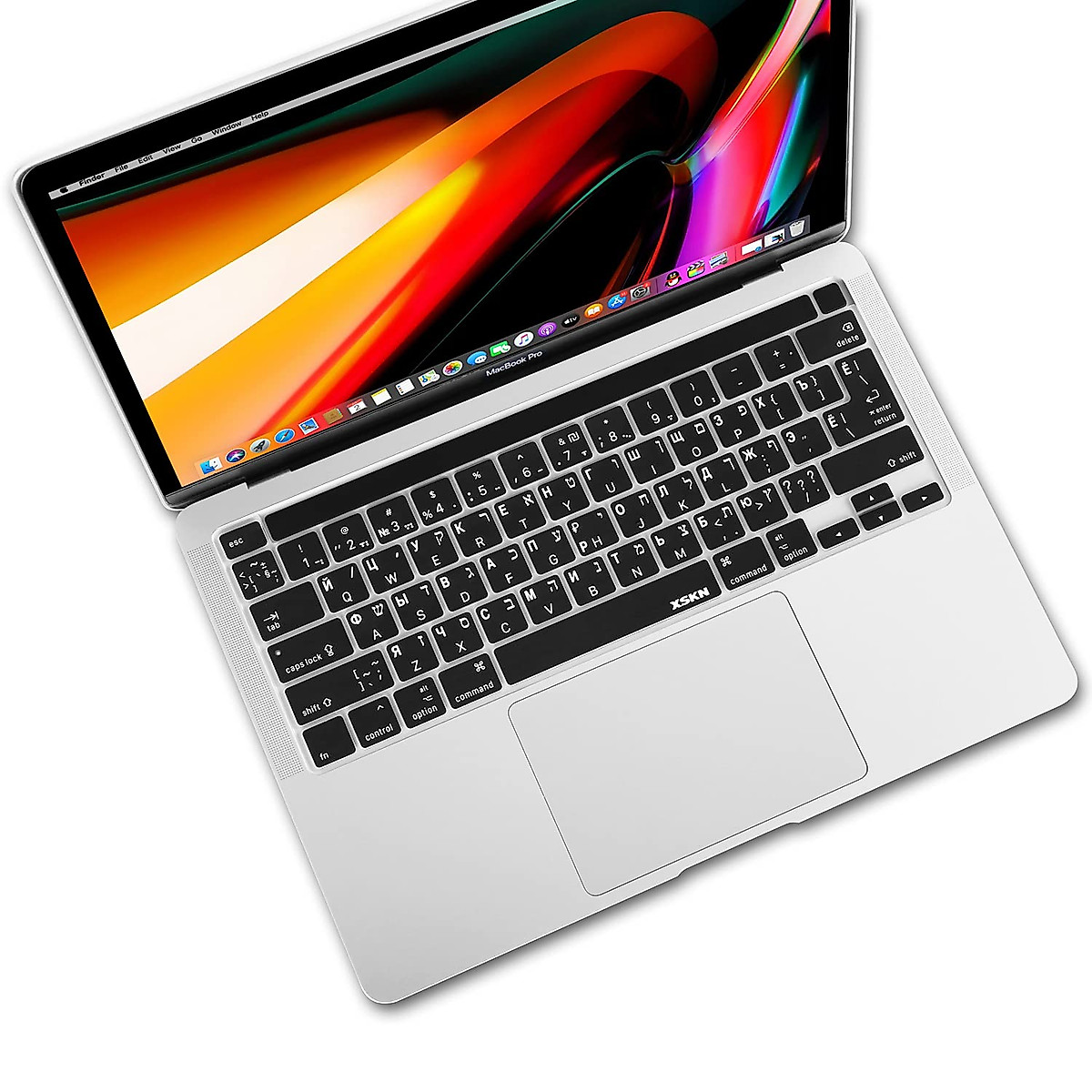 XSKN Russian Hebrew Black Silicone Keyboard Cover Skin for Touch Bar Models 2019 MacBook Pro 16.2 inch with Touch ID A2141 2020 MacBook Pro 13.3 inch with Touch ID A2251 A2289 A2338 M1 - US&EU Version