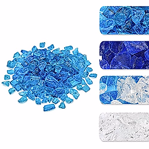 Skyflame 10-Pound Crushed Fire Glass for Fire Pit/Fireplace/Vase Fillers/Garden Landscapes/Resin Art, Sea Blue