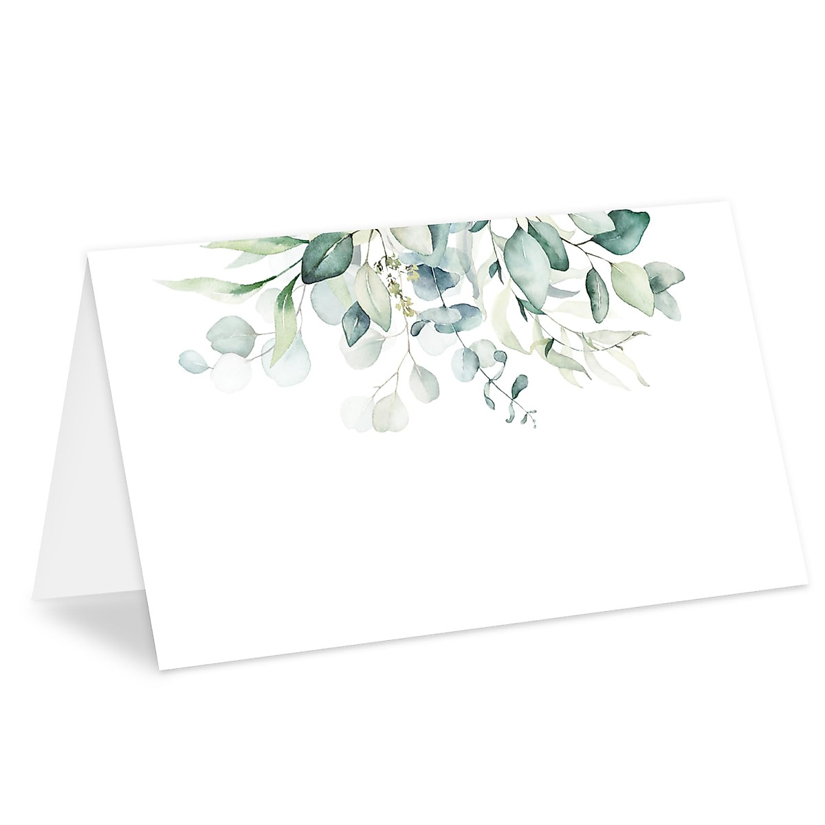 Whaline 100Pcs Greenery Place Cards 2 x 3.5 Inch Watercolor Green Leaves Tented Cards Blank Table Name Sign for Wedding Banquet Bridal Baby Shower Birthday Party Table Setting Supplies