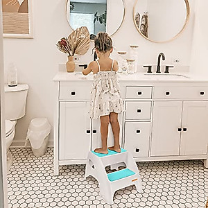 Dreambaby Toddler & Me 2 Step Stool - Designed for Kids & Adults - Holds up to 300lbs Maximum Weight Capacity - 10.5inch Tall & 15.4inch Wide - with Anti Slip Base Pads - Aqua - Model L6070