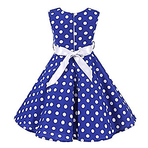 Little Girls Summer Swing Casual Clothes Blue 50s Vintage Polka Dot Dress 7-8 Years(CHD3023-M)