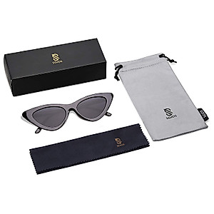 SOJOS Retro Vintage Narrow Cat Eye Sunglasses for Women Clout Goggles Plastic Frame SJ2044 with Black Frame/Grey Lens