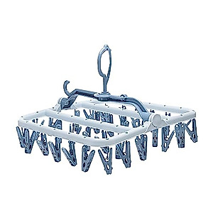 Clothes Drying Hanger with 32 Clips- Foldable Detachable Hanging Sock Rack | 360 Degree rotatable Windproof Laundry Rack, for Sock,Underwear Hanger, Clothes pegs