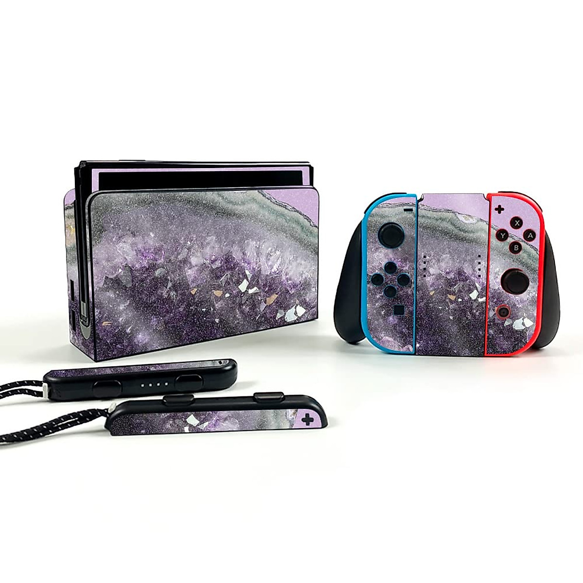 MightySkins Glossy Glitter Skin Compatible with Nintendo Switch OLED - Amethyst Agate | Protective, Durable High-Gloss Glitter Finish | Easy to Apply and Change Styles | Made in The USA