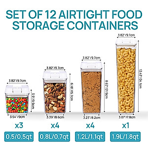 Vtopmart Airtight Food Storage Containers, 12 Pieces BPA Free Kitchen Pantry Plastic Containers with Easy Lock Lids for Cereal, Spaghettie Organizer and Storage, Include 24 Labels