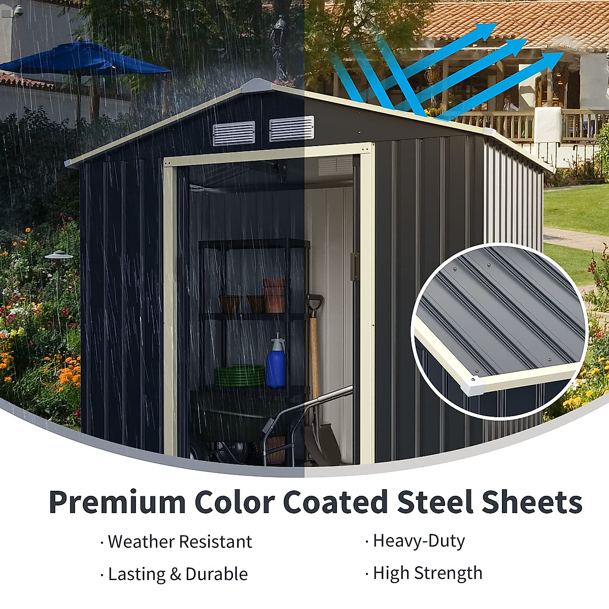 Goplus Outdoor Storage Shed, 7' X 4' Metal Garden Shed with 4 Vents & Double Sliding Door, Utility Tool Shed Storage House for Backyard, Patio, Lawn