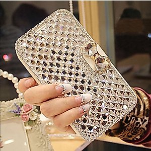 Bonitec Compatible with iPhone 12 Pro Max Wallet Case, Cute Shiny Luxury Bling Glitter Bowknot Crystal Diamond Rhinestone Wallet Flip Stand Case Kickstand Protective Full Body Cover with Card Slot