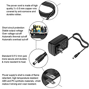SUPERNIGHT 12V 3A Power Supply, AC 110-220V to DC 12 Volt 3 Amp 36W Adapter Transformers for LED Strip Light, CCTV Camera, Routers, Speakers, Scanner, Home Appliances etc, Jack 5.5mm X 2.1mm