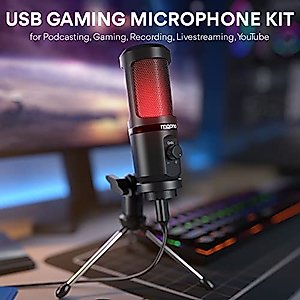 MAONO USB Gaming Microphone for PC, Computer Condenser Mic with Gain Knob, RGB Light, Tripod Stand for Recording, Podcasting, Streaming, Compatible with PS5 PS4 Mac Laptop Desktop (PM461TR RGB)