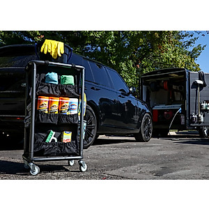 Housekeeping and Janitorial Cart with Rolling Wheels, Black Bag, Compact Steel Frame, Hammertone Finish