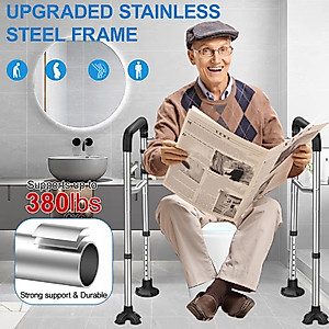 UGarden FSA/HSA Eligible Toilet Safety Rail, 380LB Stainless Steel Toilet Frame with Padded Handles&Paper Holder, Adjustable Detachable Handicap Toilet Rails, Foldable Toilet Support Frame for Elderly