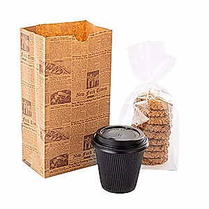 Restaurantware Bag Tek 4 Lb Disposable Lunch Bags 100 Sturdy Take Out Bags - Flat Bottom Microwavable Kraft Newsprint Design Paper Bags Freezable Great For Restaurants Cafes And Bakeries