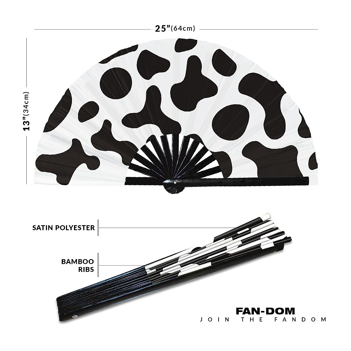 Cow Print Pattern UV Glow Foldable Hand Fan Cow Fur Print Patterns Stuff Handheld Fan Animal Leopard Print Fan for Animal Print Lovers (Style 1)
