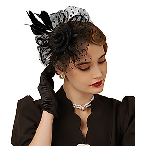 Cizoe Fascinators Hat for Women Tea Party Hat Kentucky Derby Wedding Flower Cocktail Mesh Feathers Headpiece(1-a-Black)