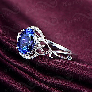 Kardy Fashion Solid 14K White Gold Genuine Tanzanite Gemstone Wedding Engagement Band Ring Sets for Women