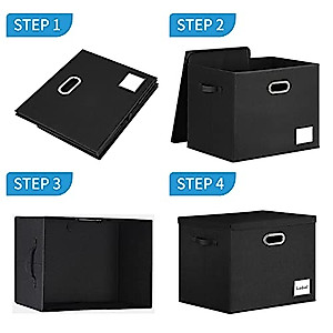 LHZK Extra Large Storage Bins with Lids 16x12x12 Foldable Linen Fabric Storage Boxes with Lids, Decorative Fabric Storage Bins with Label & 3 Handles for Shelves Bedroom Home Office (Black, 2-Pack)