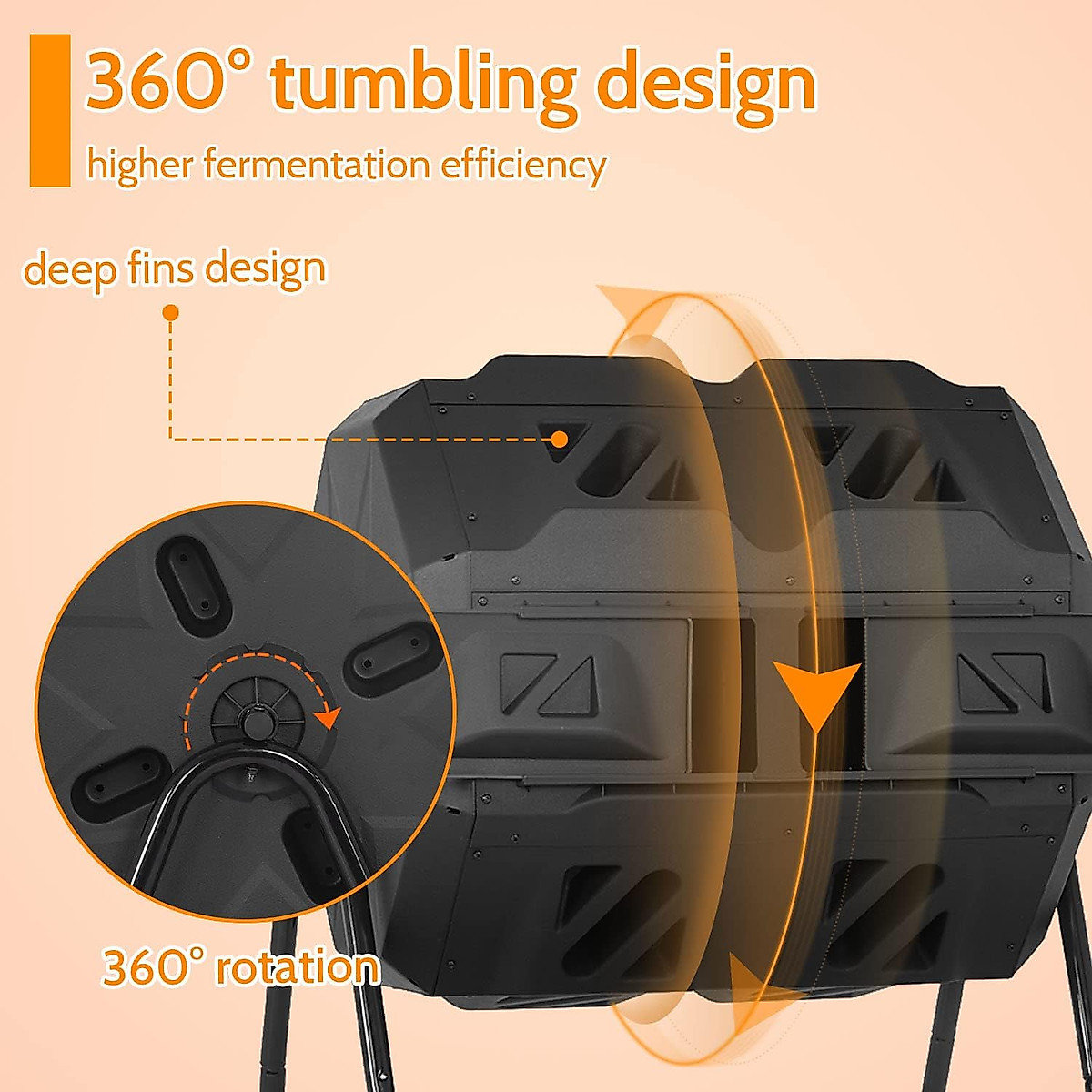 Compost Bin, 43 Gallon Large Capacity Composting Bins Tumbling Composter, Outdoor Composting Bin with 2 Sliding Doors & Solid Steel Frame, BPA Free Dual Chamber Compost Tumbling Bin for Garden Yard