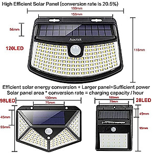 Aootek New Solar Lights 120 LEDs with Lights Reflector,270° Wide Angle, IP65 Waterproof, Easy-to-Install Security Lights for Front Door, Yard, Garage, Deck (4 Pack)