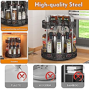 Detoypapa 2 Tiers Lazy Susan Organizer for Countertop - Spice Rack Organizer Height Adjustable Turntable Organizer - Cabinet in Kithen, Bathroom, Pantry Organizers and Storage - Black