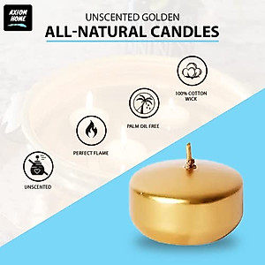Axiom - Pack of 24 Floating Candles, 4 Hours Burning Time - Dripless Floating Candles for Valentine's Day - 100% Pure and Natural Hand-Rolled Wax Candles for Parties - Metallic Golden (Unscented)