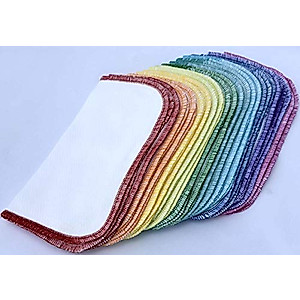 2 Ply 8x8 Inches White Cotton Birdseye Little Wipes Set of 20 Rainbow Edging