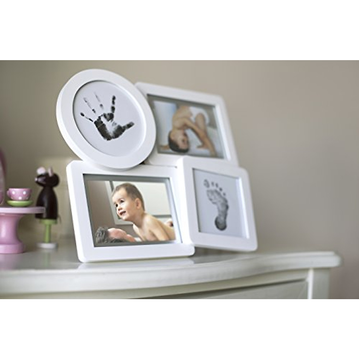 Pearhead Baby Collage Keepsake Babyprint Frame, Gender-Neutral Baby Nursery Decor for New and Expecting Moms, Includes Clean-Touch Ink Pad, White