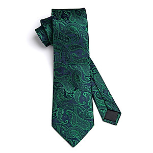 HISDERN Green Ties for Men Paisley Mens Tie Pocket Square Woven Classic Floral Tie Handkerchief Set Tuxedo Wedding Formal Necktie Emerald Forest Green