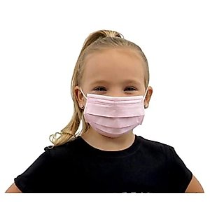Kid's Pink 3-PLY Disposable Face Mask, Perfect Fit For Small Face, Soft Skin Layer - 50 Pack