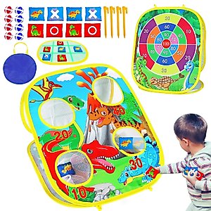 3 in 1 Bean Bag Toss Game for Kids, Toddler Toys for 2 3 4 5 Year Old Boys Girls Birthday Gifts, Dinosaur Cornhole Party Games Backyard Outdoor Outside Toys Ages 1-3 2-4 4-8 Valentine Easter Toy Game