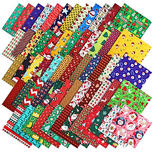 60 Pieces Christmas 10 x 10 Inch Fabric Bundles Sewing Quilting Fabric Happy Christmas Santa Claus Elk Snowflake Christmas Tree Printing Fabric Squares Craft Fabric for Patchwork Sewing DIY Party