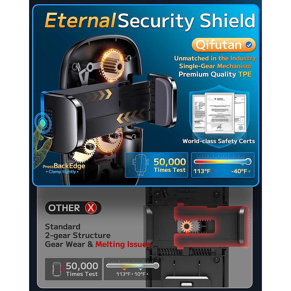 Qifutan Car Phone Holder Mount Phone Mount for Car Windshield Dashboard Air Vent Universal Hands Free Automobile Cell Phone Holder Fit for iPhone Smartphone Carbon Fiber