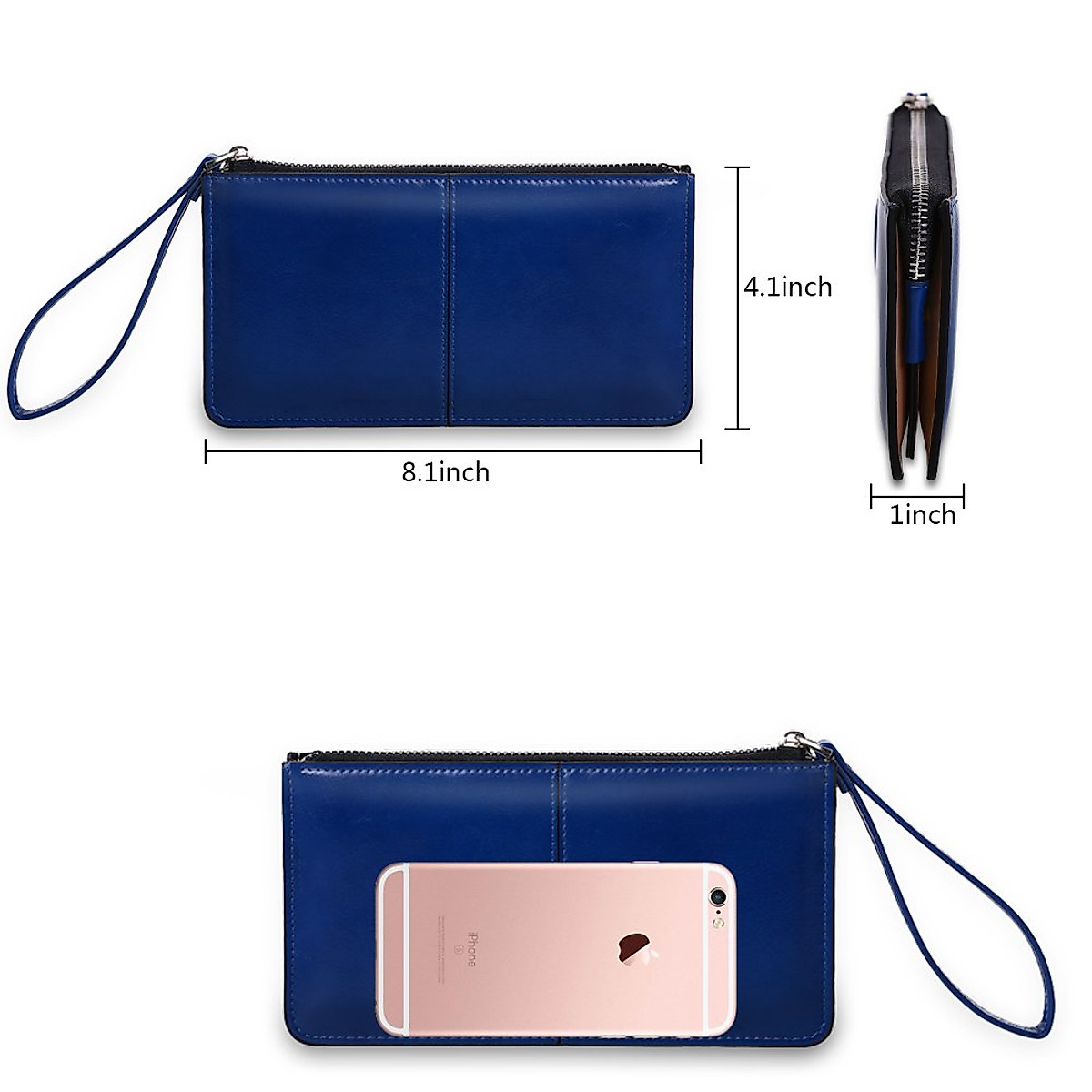 Bonaweite Women's Wristlet Clutches Leather Wallet Purse Cards Holder Navy Blue