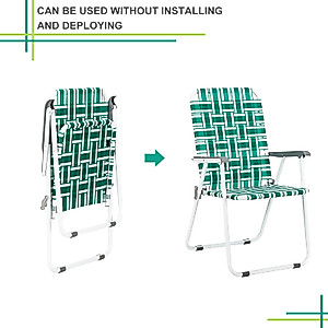 Noyy Webbed Folding Beach Chairs, Set of 2 Portable Lightweight IndoorOutdoor Dining Chairs wStable Steel Frame for Patio, Garden, Bay, Yard, Lawn - Light Green Strip, 55.88 x 55.88 x 95 cm