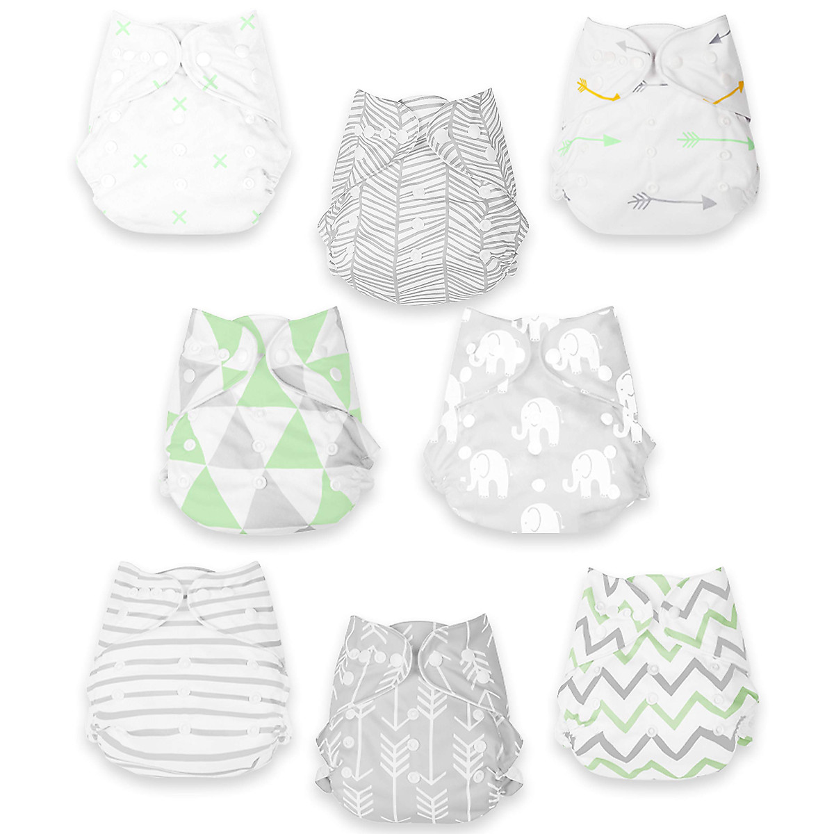 BaeBae Goods Newborn Cloth Diapers – 8 Reusable Cloth Diapers for Babies with 8 Cloth Diaper Inserts – Extra Leg Lining to Avoid Leakage - Waterproof Outside – Adjustable Size for Boys and Girls