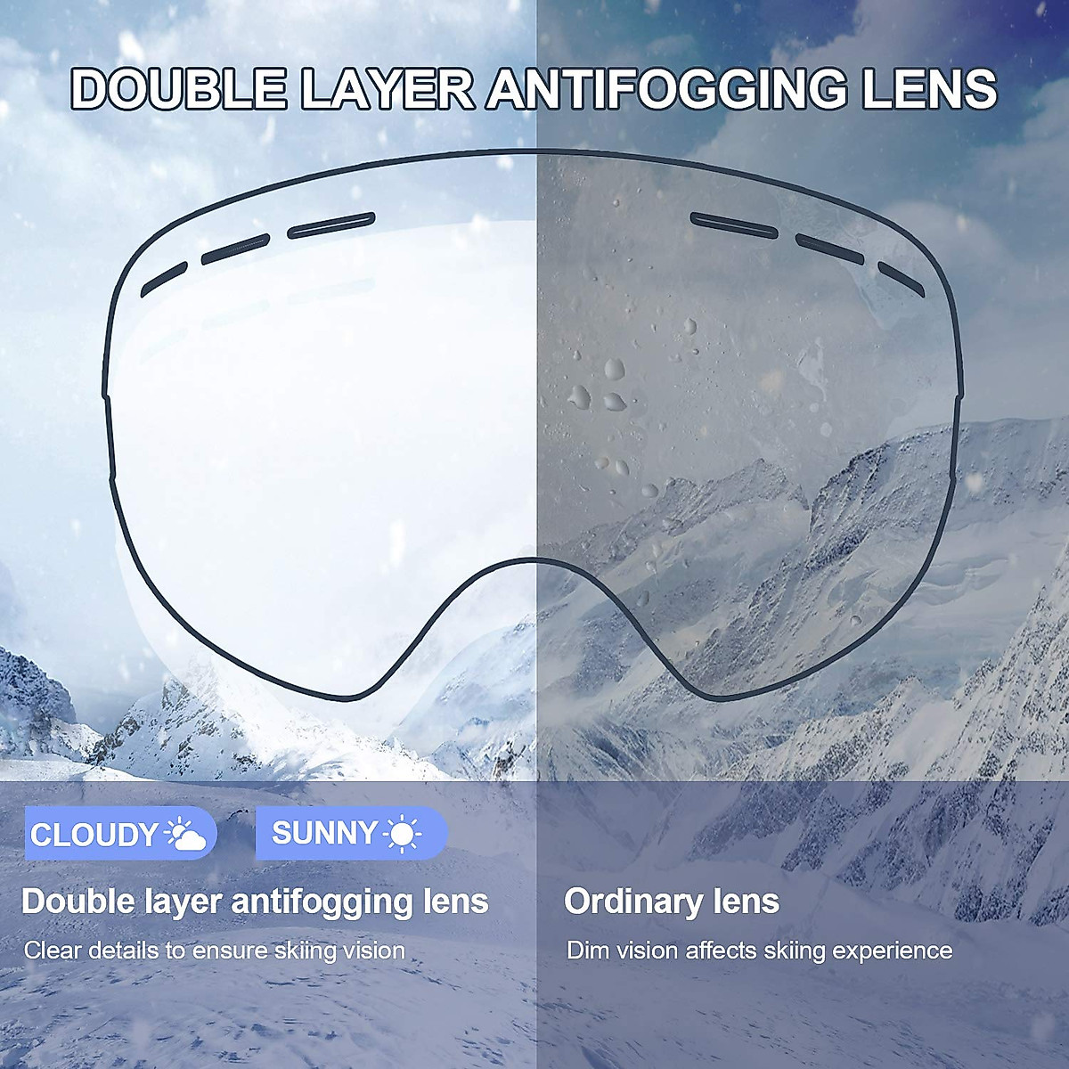 Ski Goggles for Kids Over Glasses Boys Girls Snow Sport Goggle For Teenagers Child Snowboarding Clear Uv Protection VLT 8%