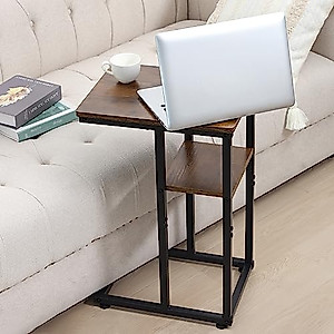 Fixwal End Table, C Shaped, Small Beside Table, Laptop Table, Side Table for Couch and Bed, Rustic Vintage Style, Bedside Table