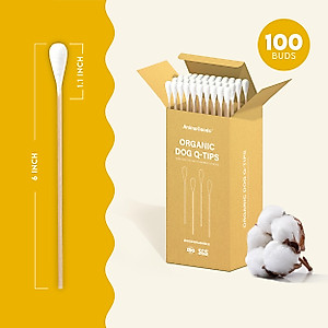 AnimoGoods 6-Inch Long Q-Tips for Cleaning Dogs' Ears | Extra-Wide Cotton Swabs for Dog Ear Cleaning | Eco-Friendly Dog Ear Swabs & Pads | Organic Bamboo & Cotton | 100-Pack