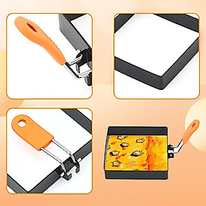 Egg Ring Egg Pan 2PCS Non-stick 4 Inch Square Egg Rings for Frying Eggs with Silicone Handle, Stainless Steel Square Egg Mold for Breakfast Type1