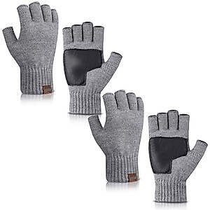 MAYLISACC 2 Pair Half Finger Knit Gloves without Finger Tips Winter, Warm Fingerless Gloves for Typing Stretchy Knit Grey