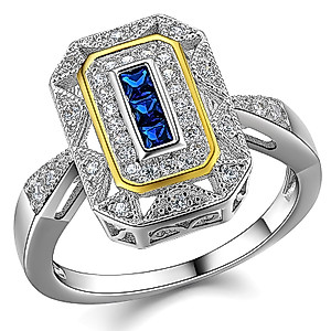Newshe Jewellery Vintage Rings for Women Gemstone Ring AAAAA Cz 925 Sterling Silver Blue Sapphire Princess Size 13