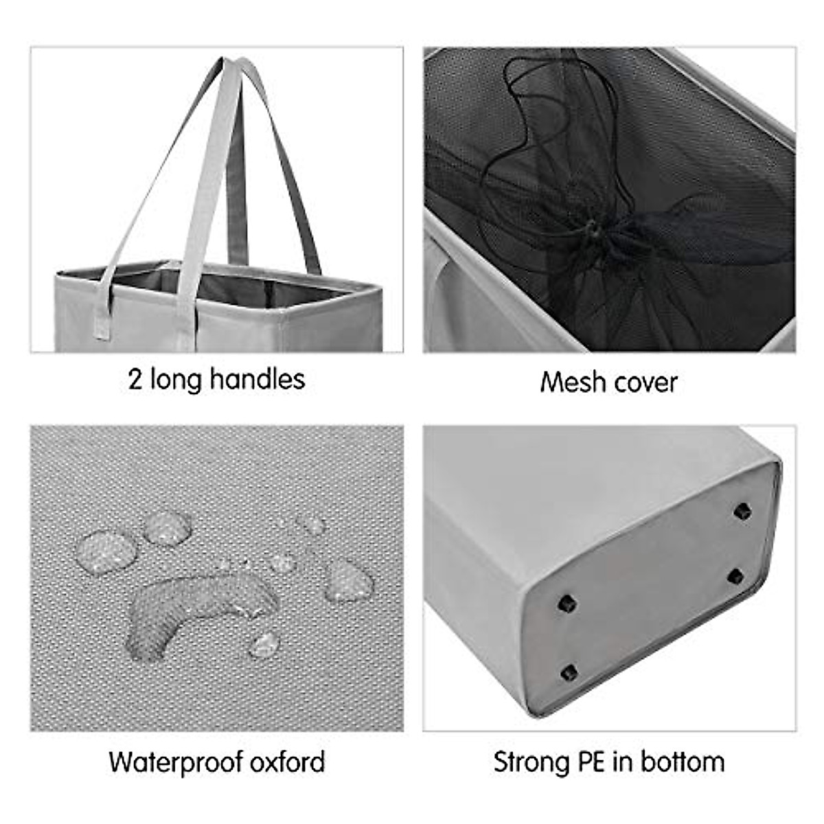 WOWLIVE Double 65L Slim Laundry Hamper 2 Pack Tall Thin Laundry Basket with Extended Handles Dark and Lights Separator Narrow Dirty Clothes Hamper Collapsible Laundry Organizer for Dorm Room (Grey)