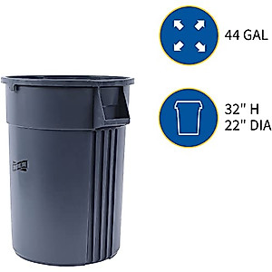Genuine Joe GJO11581 Heavy-Duty Trash Container, 44 gal Capacity, 24" Height x 31.5" Width x 24" Depth, Gray