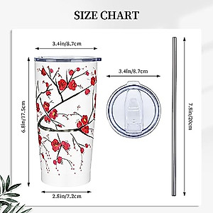 DLUCCA 20oz Insulated Coffee Tumbler With Straw Stainless Steel Swig Tumblers,Travel Mugs Insulated For Hot And Cold,Reusable Thermal Water Bottle Cup For Car Camping Exercise（Painting Plum Blossom ）