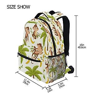 YPPAHHHH Monkey Palm Tree School Bag Backpack College Bookbag,Fruit Banana Laptop Backpacks Computer Bag Travel Hiking Camping Daypack for Women Girls Men Boys Students