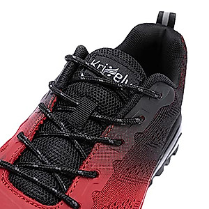 Kricely Men's Trail Running Shoes Fashion Hiking Sneakers for Men Tennis Cross Training Shoe Red Black Non-Slip Walking Footwear Size 10.5