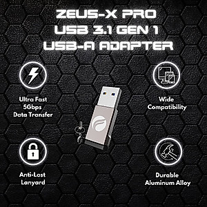 Futurizta Tech USB 3.1 Gen 1 Premium Type-C Female to USB-A Male Adapter, Support 5Gbps Data Transfer, QC3.0 Fast Charging, Military Grade Aluminium Alloy with Ergonomic Lanyard/Rope for Type-C Cable