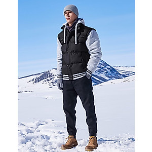 BEST SOUTH Men's Hooded Winter Coats Water Resistant Warm Thicken Insulated Full Zip Windproof Jackets with Pockets Black Grey L