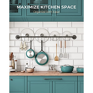 OROPY 39 inch Pot Bar Rack Wall Mounted Detachable Pans Hanging Rail Kitchen Lids Utensils Hanger with 14 S Hooks Black